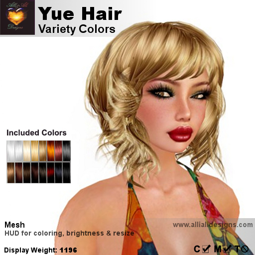 Second Life Marketplace - A&A Yue Hair Variety Colors V2, Short Mesh ...