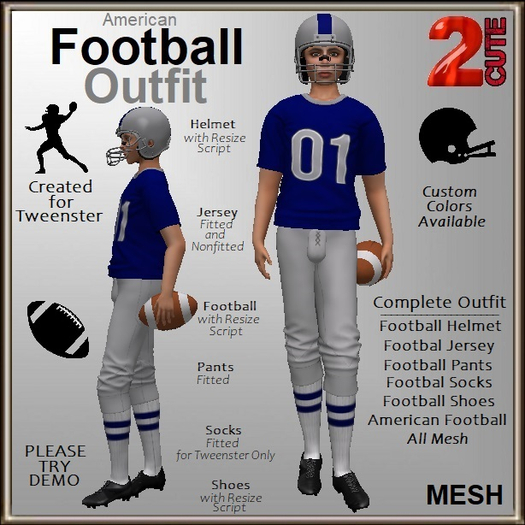 Second Life Marketplace - [2cute] American Football Outfit - Blue-Silver