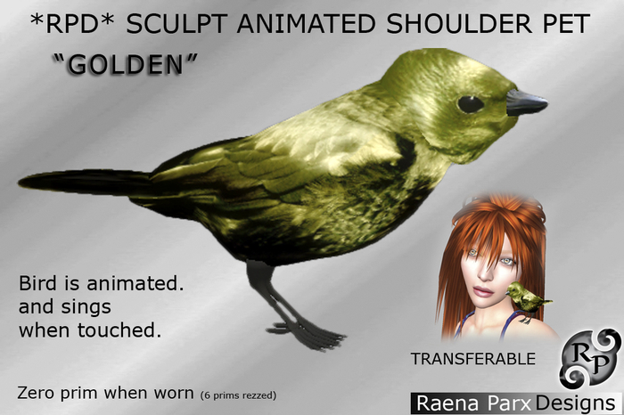 Second Life Marketplace - SCULPT ANIMATED SHOULDER PET BIRD: "GOLDEN ...