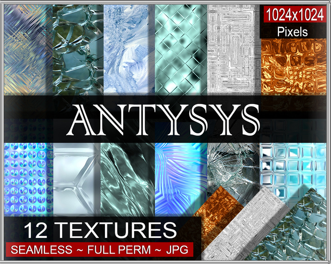 Second Life Marketplace - #ANTYSYS-005 GLASS - 12 SEAMLESS TEXTURES