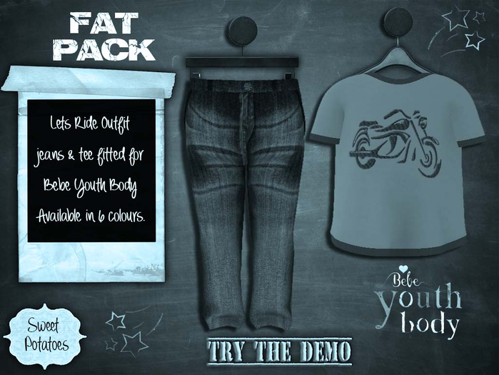Second Life Marketplace - Lets ride Outfit for Bebe Youth Body - Fat Pack