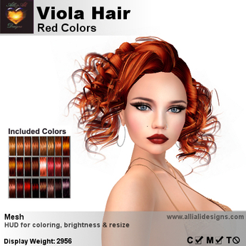 Second Life Marketplace - A&A Viola Hair Red Colors V2, Flashy Updo