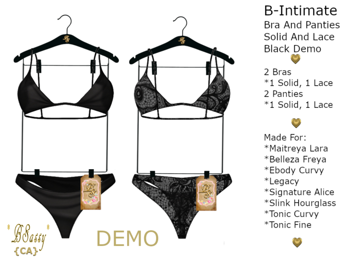 Second Life Marketplace - *BSASSY* {CA} B-INTIMATE BRA AND PANTIES DEMO