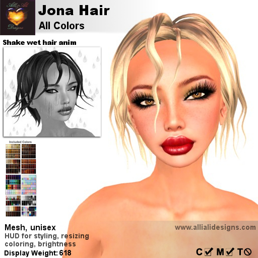 Second Life Marketplace - A&A Jona Hair All Colors, Low Complexity ...