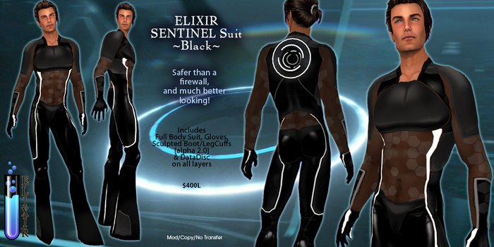 Second Life Marketplace - ELIXIR TRON Mens Sentinel Suit-Black