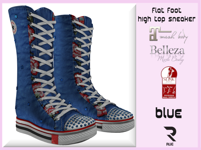 Second Life Marketplace - :: RUE:: Flat Foot High Top Sneaker -Blue