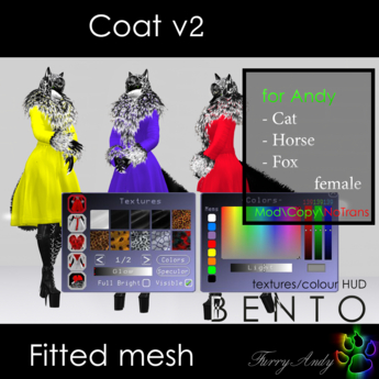 Second Life Marketplace - DEMO - Furry Andy - Coat v2 for Andy Cat ...