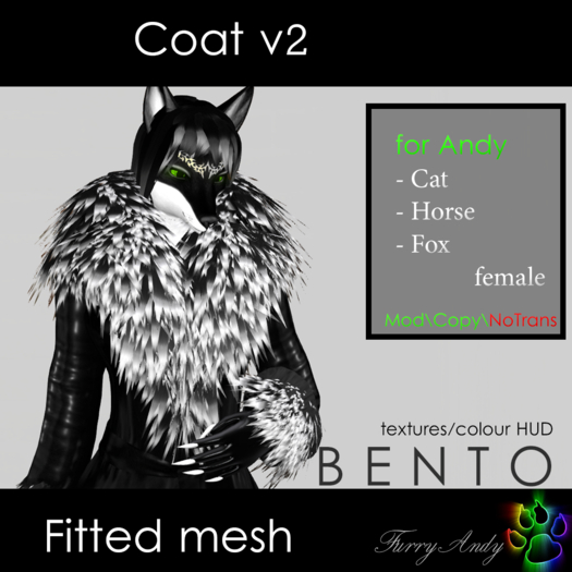 Second Life Marketplace - Furry Andy - Coat v2 for Andy Cat/Horse/Fox