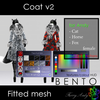 Second Life Marketplace - Furry Andy - Coat v2 for Andy Cat/Horse/Fox