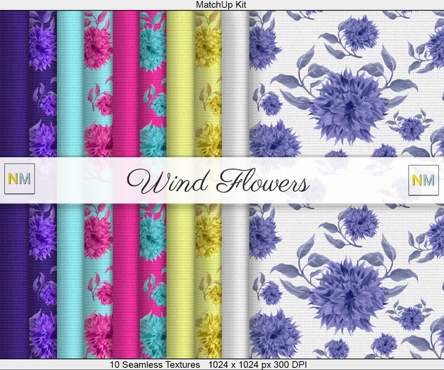 Second Life Marketplace - Wind Flowers Matchup Kit 10 Seamless Textures NM