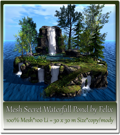 Second Life Marketplace - Mesh Secret Waterfall Pond by Felix 100 Li ...