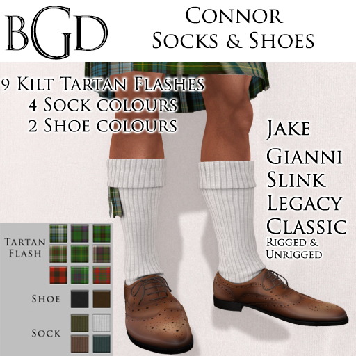 Second Life Marketplace - BGD Connor Shoes & Kilt Socks