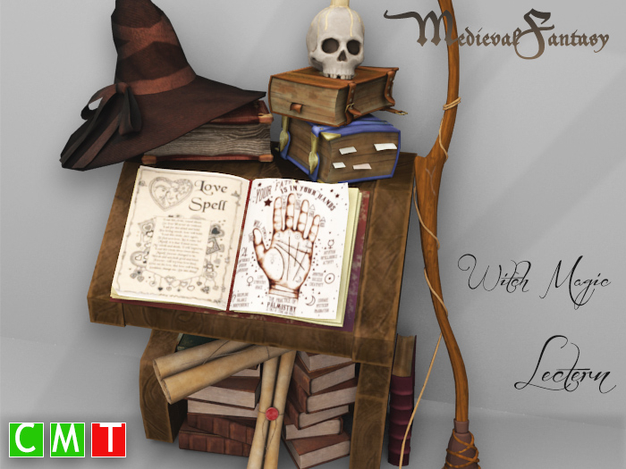 Second Life Marketplace - [MF] Magic witch lectern with books skull ...
