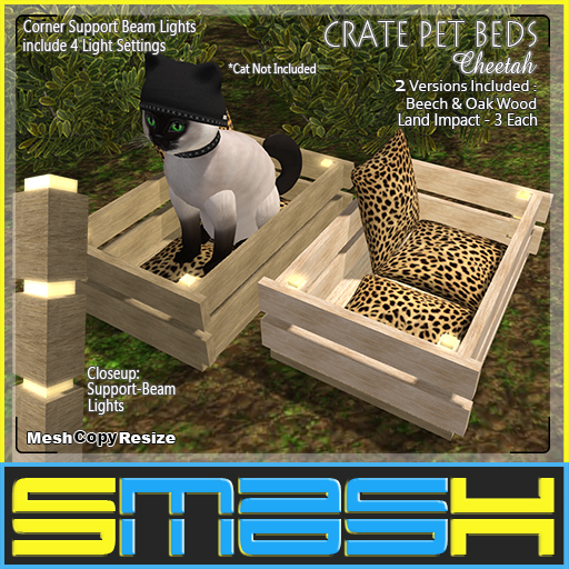 Second Life Marketplace - SMASH - Crate Pet Bed (Cheetah) ::Set of 2::