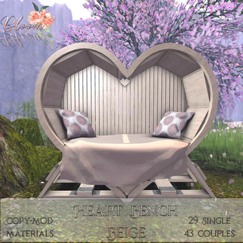 Second Life Marketplace - Bloom! - Heart Bench Beige (wear me to Unpack)