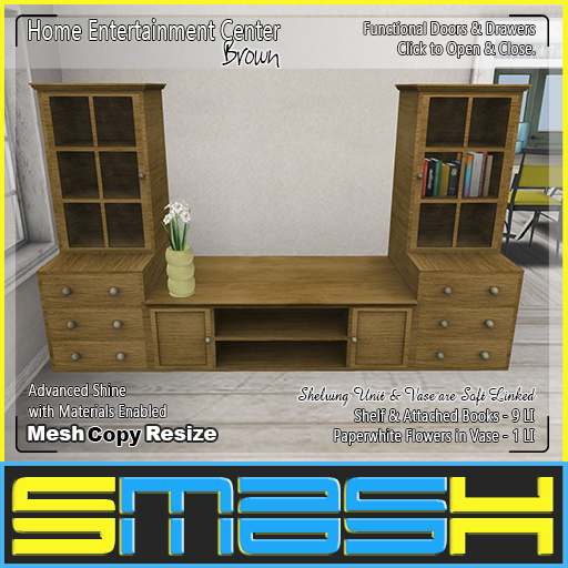 Second Life Marketplace - SMASH - Home Entertainment Center (Brown)