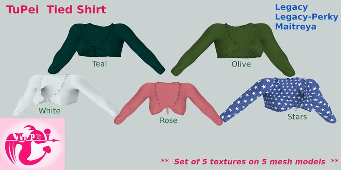 Second Life Marketplace - TuPei Tied Shirt - Set of 5 for Legacy-Perky