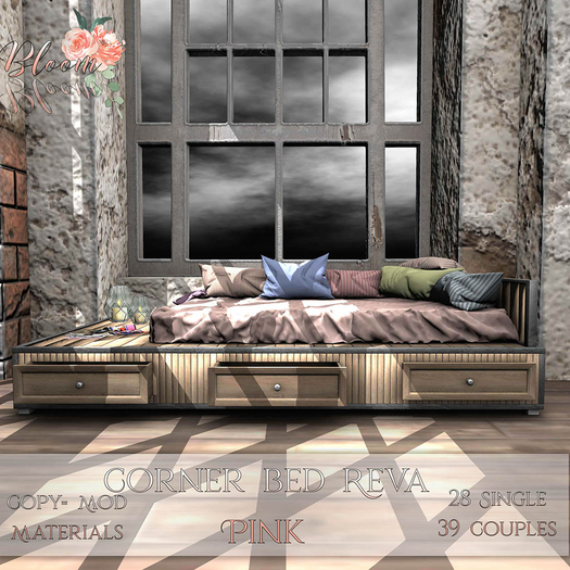 Second Life Marketplace - Bloom! - Corner bed Reva Pink PG (wear me to ...
