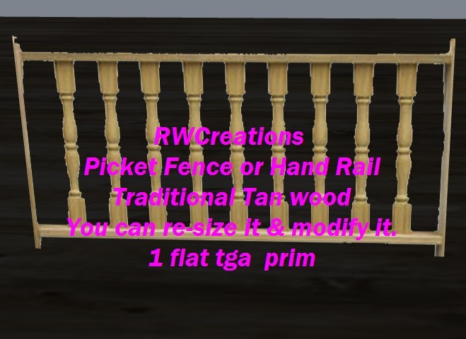 Second Life Marketplace - Picket fence or hand rail traditional tan ...
