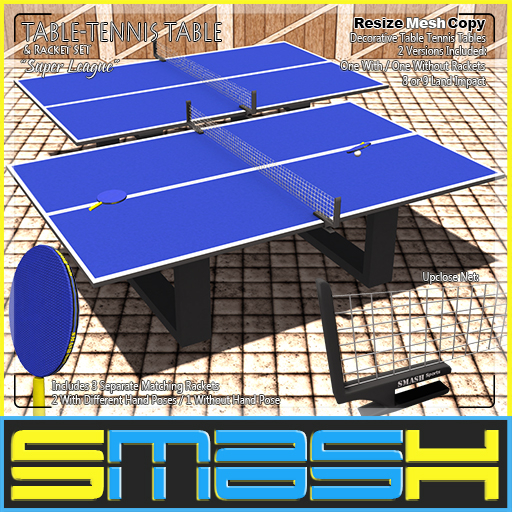 Second Life Marketplace - SMASH - Table-Tennis Table SET (Super League)