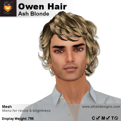 Second Life Marketplace - A&A Owen Hair Ash Blonde V2, Men's Short Mesh ...