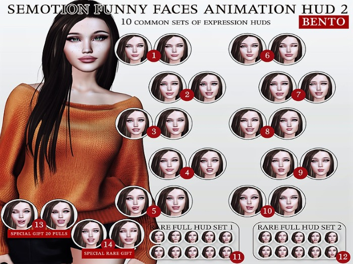 Second Life Marketplace - [Box] SEmotion Funny Faces HUD 2 Set 01 [Catwa]