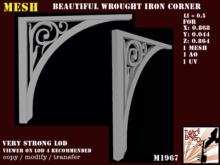 Second Life Marketplace - "TB" Beautiful wrought iron corner piece M1967