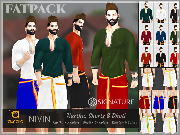 Second Life Marketplace - !Auralia :: Nivin - Kurtha and Dhoti - DISCOUNTED - MEGA FATPACK