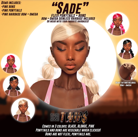 Second Life Marketplace - TWIG$: Sade Flexi Ponytails + Buns