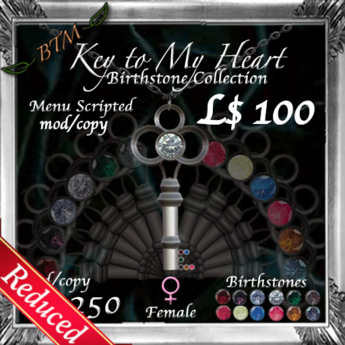 Second Life Marketplace - ~BTM~ Key to my Heart; Birthstone in Silver ...