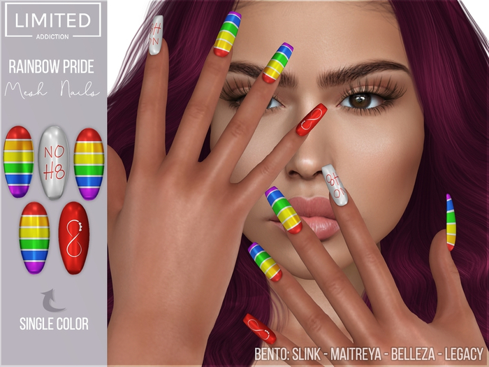 Second Life Marketplace - Limited Addiction - Rainbow Pride Nails Bento ...