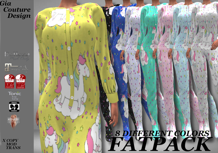 Second Life Marketplace - "GCD" Paige Unicorn Footsie Pajamas FAT PACK