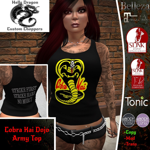 Second Life Marketplace - HDCC Cobra Kai Dojo Army Top (wear me)