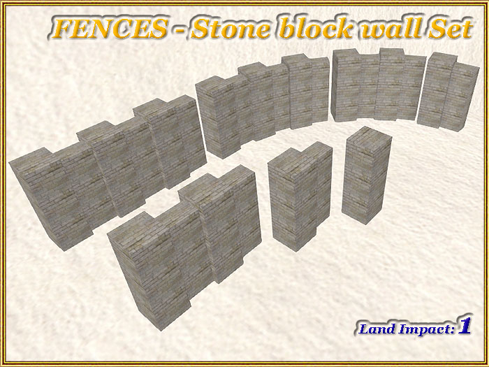 Second Life Marketplace - FENCES - Stone block wall Set (1 LI) (Full perm)