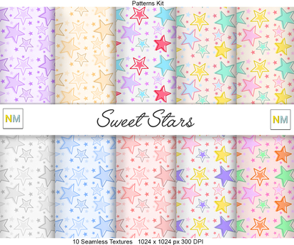 Second Life Marketplace - Sweet Stars Patterns Kit 10 Seamless Textures NM