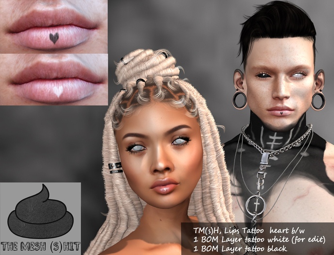 Second Life Marketplace - TM(s)H, Lips Tattoo heart b/w