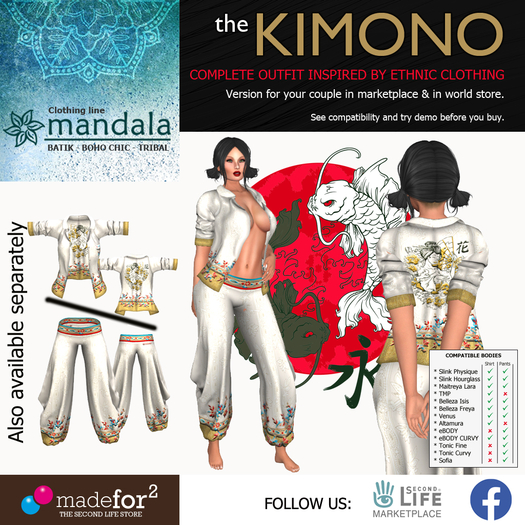Second Life Marketplace Mandala Kimono Outfit Fitmesh