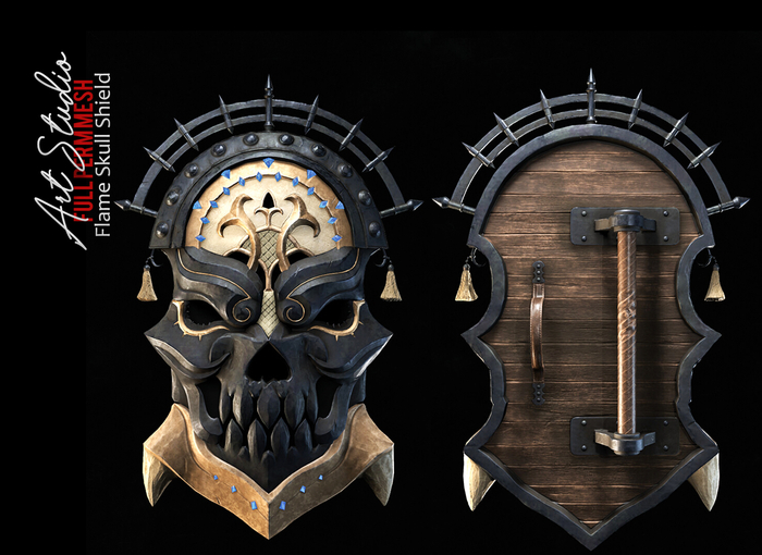 Second Life Marketplace - Art Studio.FULL PERM \\ Flame Skull Shield