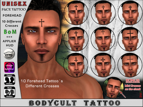 Second Life Marketplace - BodyCult Tattoo FACE UNISEX 10* Forehead ...