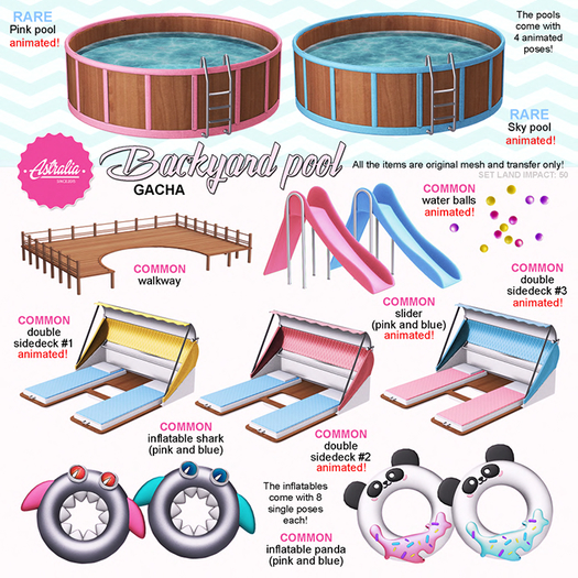 Second Life Marketplace - Astralia - Backyard Pool gacha set (copy FATPACK)