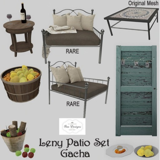 Second Life Marketplace - .:Bee Designs::. Leny Patio Set Gacha Pears ...