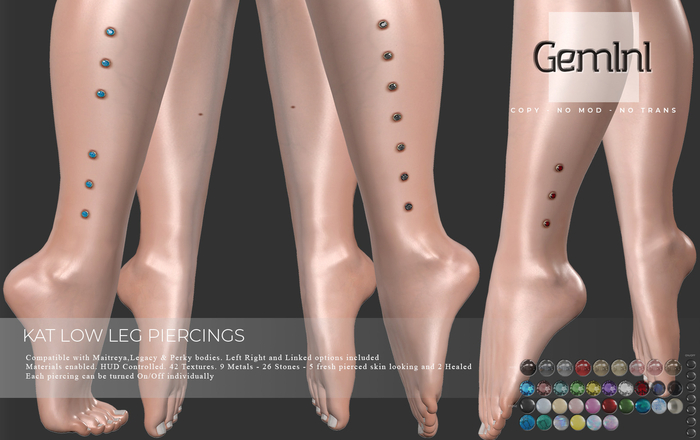 Second Life Marketplace - Gemini -Kat Low Leg Piercings- (Add me)