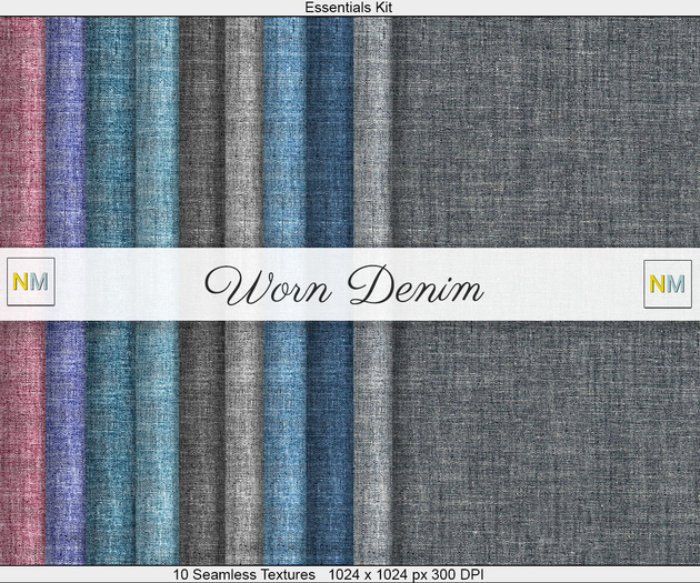Second Life Marketplace - Worn Denim Essentials Kit 10 Seamless Textures NM
