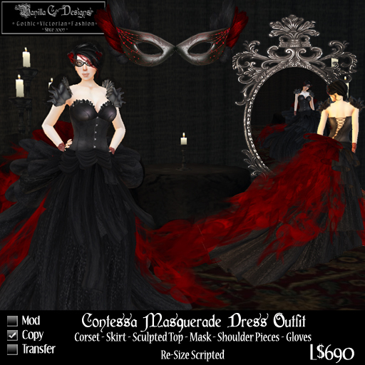 Second Life Marketplace - Contessa Masquerade Dress Outfit - Vanilla C ...