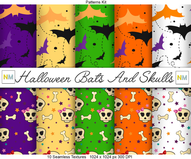Second Life Marketplace - Halloween Bats And Skulls Patterns Kit 10 ...
