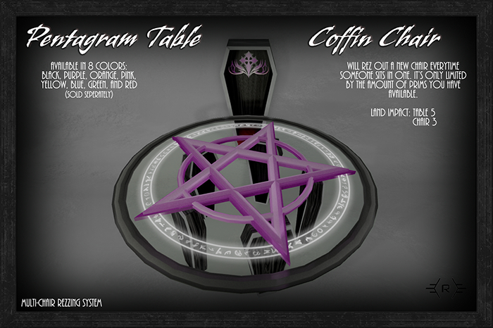 Second Life Marketplace - {R} Pentagram Table w/ Coffin Chair Rezzer - Pink