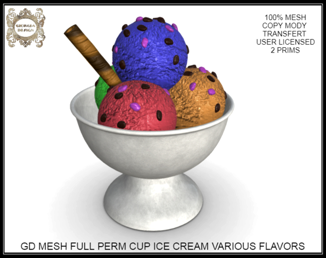 Second Life Marketplace - GD MESH FULL PERM CUP ICE CREAM VARIOUS FLAVORS