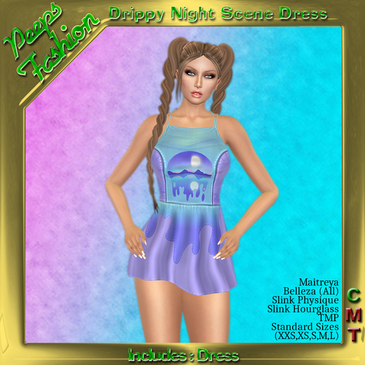 Second Life Marketplace - Peeps Fashion Drippy Night Scene Landscape Dress