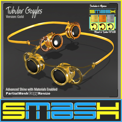 Second Life Marketplace - SMASH - Tubular Goggles (Gold)