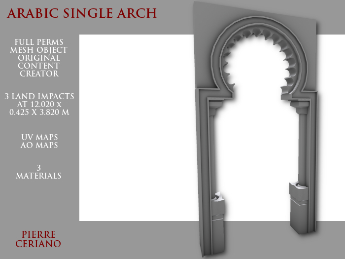 Second Life Marketplace - Arabic single arch - 3 LI - 3 FULL PERM Meshes